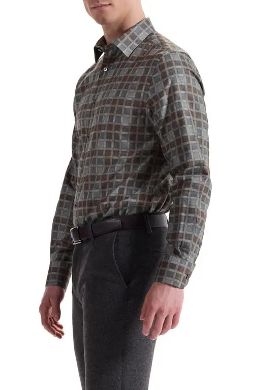 Bugatchi Julian Shaped Fit Check Cotton Button-up Shirt - Sienna