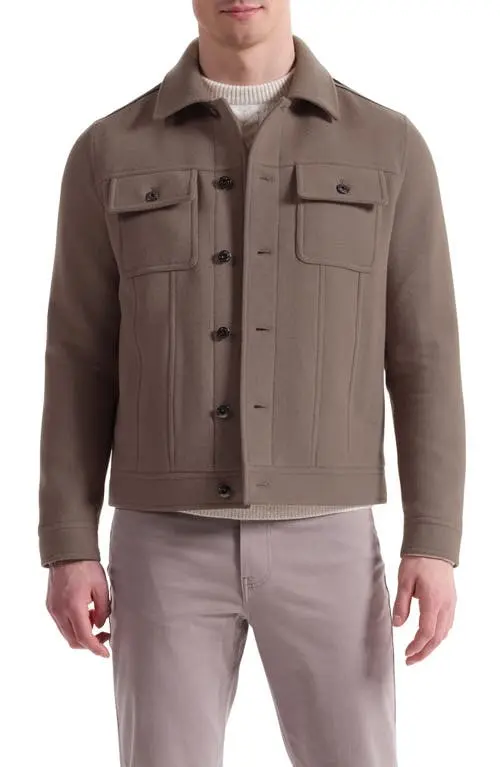 Bugatchi Hybrid Melton And Leather Trucker Jacket - Walnut