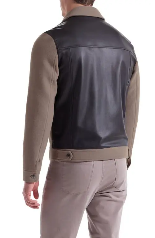 Bugatchi Hybrid Melton And Leather Trucker Jacket - Walnut