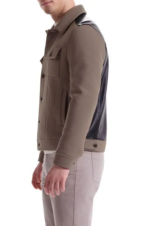 Bugatchi Hybrid Melton And Leather Trucker Jacket - Walnut
