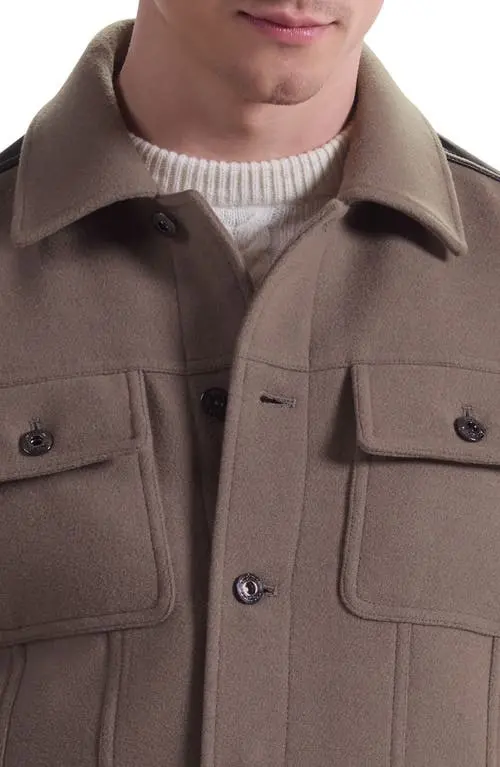 Bugatchi Hybrid Melton And Leather Trucker Jacket - Walnut
