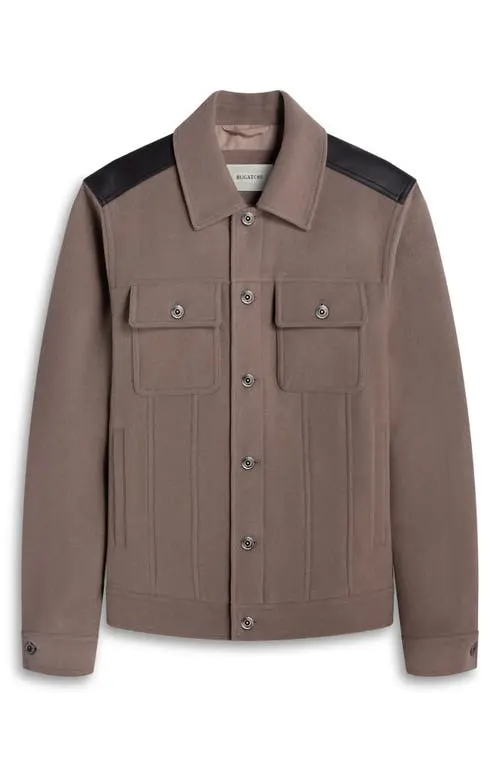 Bugatchi Hybrid Melton And Leather Trucker Jacket - Walnut