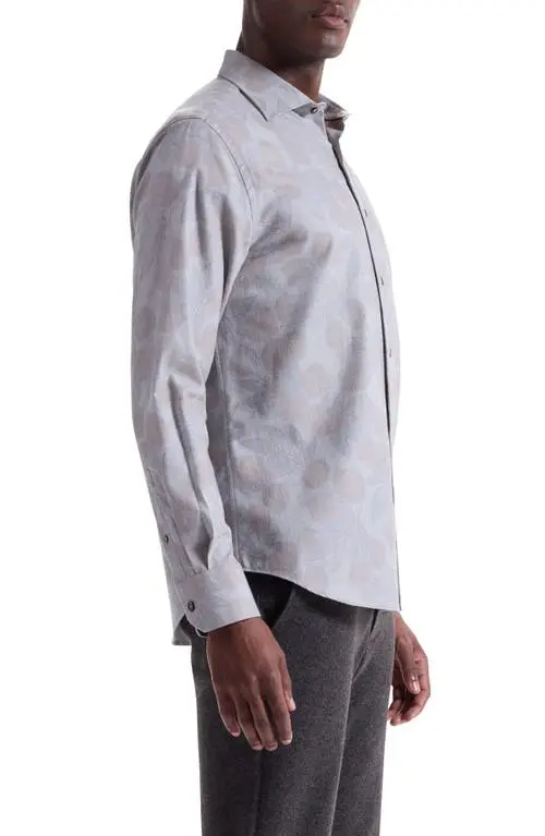 Bugatchi Axel Trim Fit Floral Cotton Button-up Shirt - Platinum
