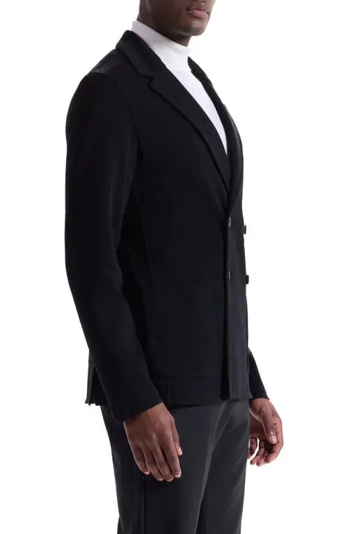 Bugatchi Double Breasted Sweater Knit Merino Wool Blazer - Black