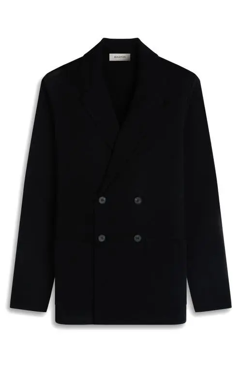 Bugatchi Double Breasted Sweater Knit Merino Wool Blazer - Black