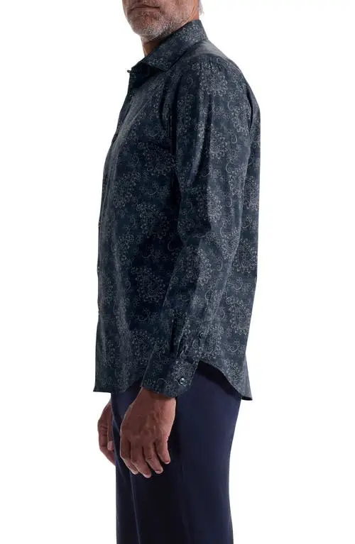 Bugatchi Axel Trim Fit Paisley Stretch Cotton Button-up Shirt - Navy