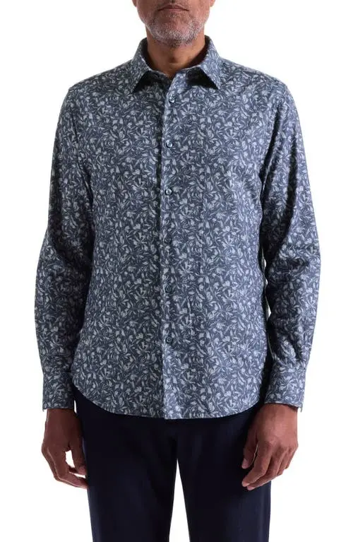 Bugatchi Julian Shaped Fit Floral Print Cotton Button-up Shirt - Navy