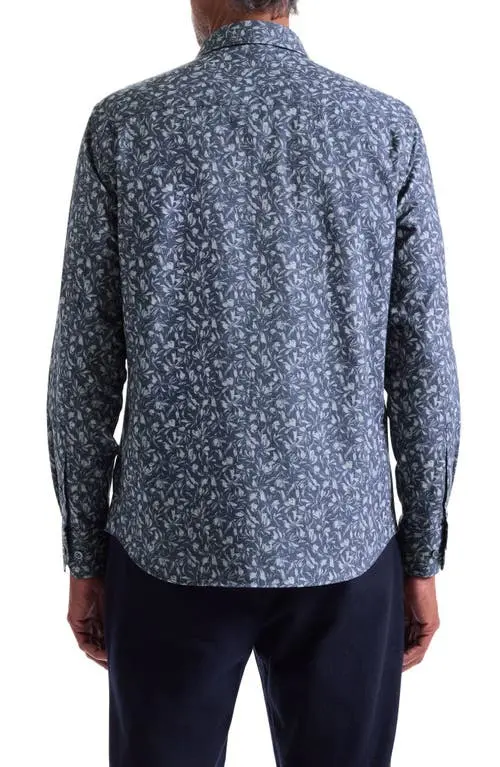 Bugatchi Julian Shaped Fit Floral Print Cotton Button-up Shirt - Navy