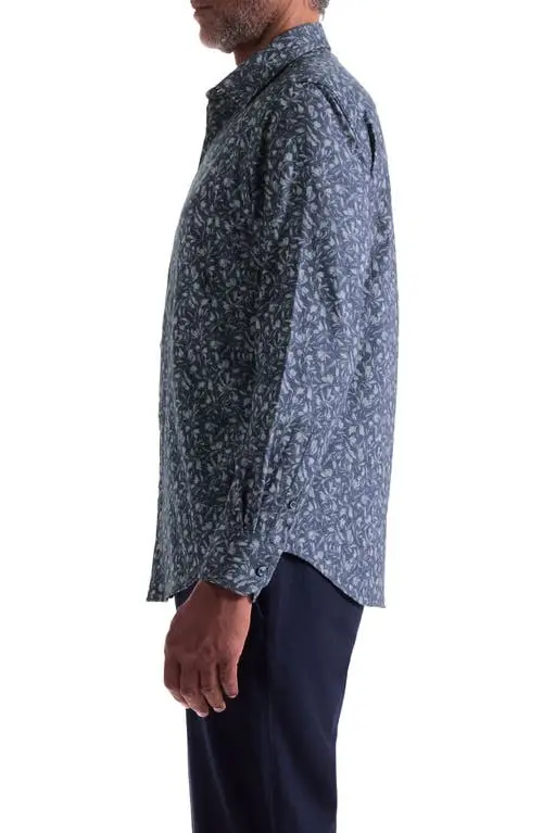 Bugatchi Julian Shaped Fit Floral Print Cotton Button-up Shirt - Navy
