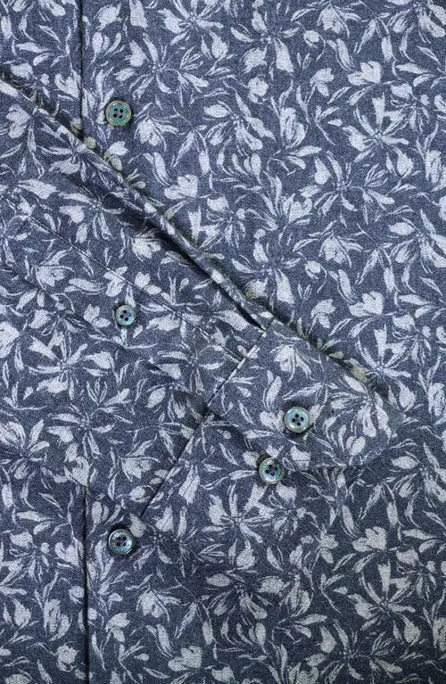 Bugatchi Julian Shaped Fit Floral Print Cotton Button-up Shirt - Navy