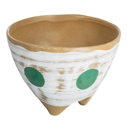 STORIED HOME Stoneware Footed Planter With Painted Geometric Design