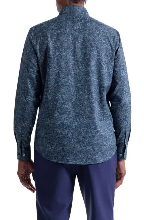 Bugatchi Julian Shaped Fit Paisley Cotton Button-up Shirt - Navy