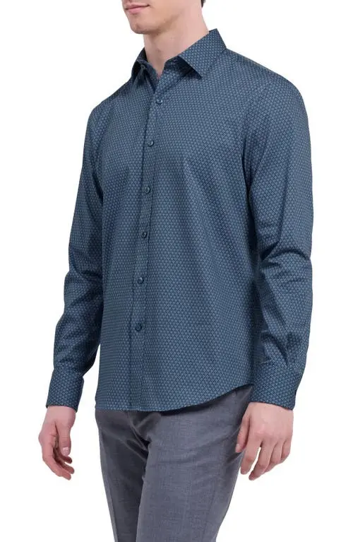 Bugatchi Julian Shaped Fit Shell Print Stretch Cotton Button-up Shirt
