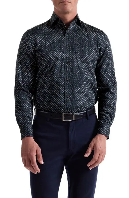 Bugatchi Alvin Trim Fit Leaf Print Stretch Cotton Button-up Shirt - Navy