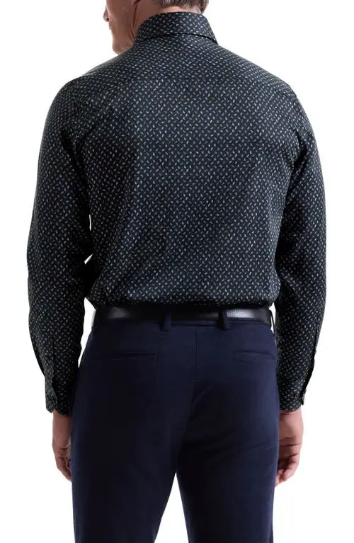 Bugatchi Alvin Trim Fit Leaf Print Stretch Cotton Button-up Shirt - Navy