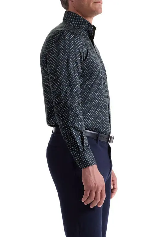 Bugatchi Alvin Trim Fit Leaf Print Stretch Cotton Button-up Shirt - Navy
