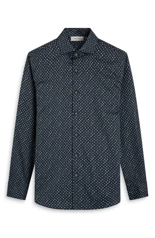 Bugatchi Alvin Trim Fit Leaf Print Stretch Cotton Button-up Shirt - Navy
