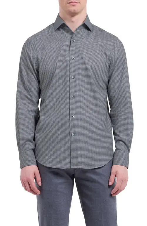 Bugatchi Alvin Trim Fit Micro Houndstooth Brushed Cotton Button-up Shirt - Cement