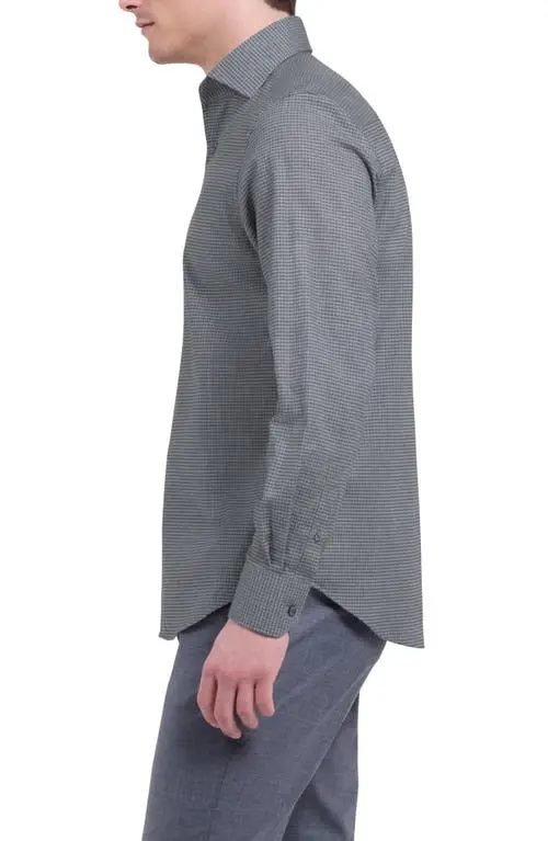 Bugatchi Alvin Trim Fit Micro Houndstooth Brushed Cotton Button-up Shirt - Cement