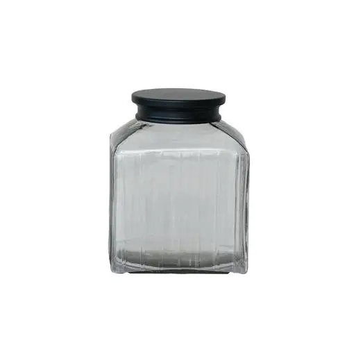 STORIED HOME Large Square Glass Jar With Lid