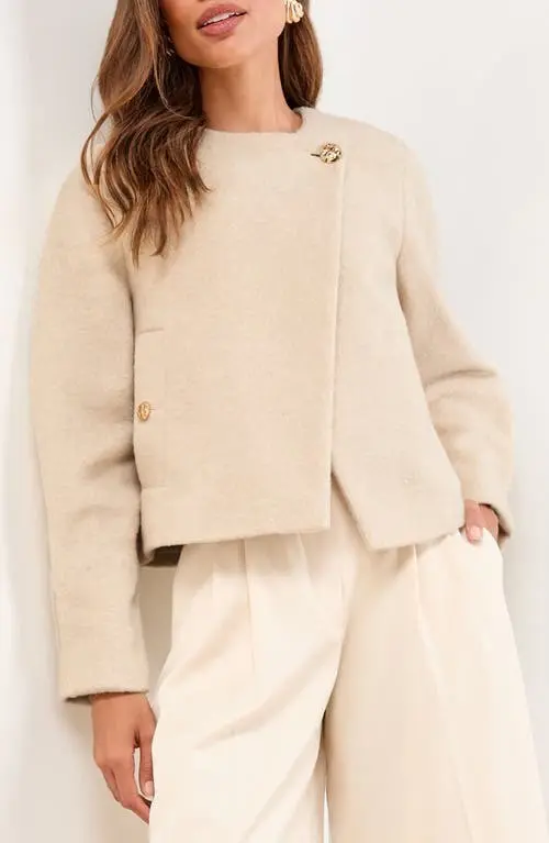LIPSY One-button Brushed Crop Jacket - Cream Beige