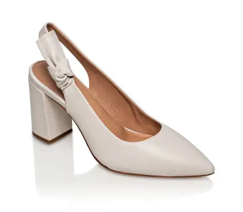 JOAN OLOFF SHOES Daphne Leather Slingback Pumps - Off White
