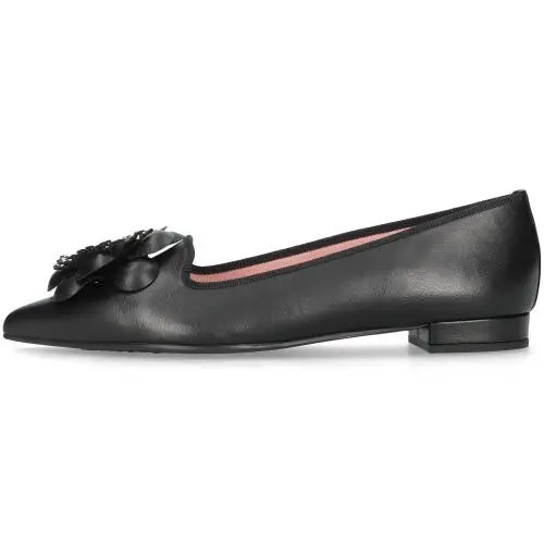 Pretty Ballerinas Pointed Leather Ballerina Flats With Floral Detail