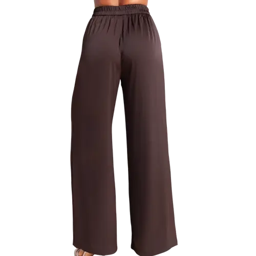 RICHANTEE High-waisted Wide-leg Silk-satin Pants - Brown