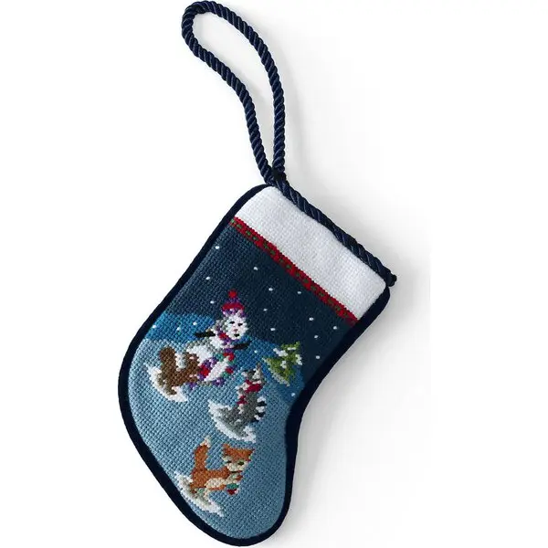 LANDS' END Mini Needlepoint Christmas Stocking - Critters
