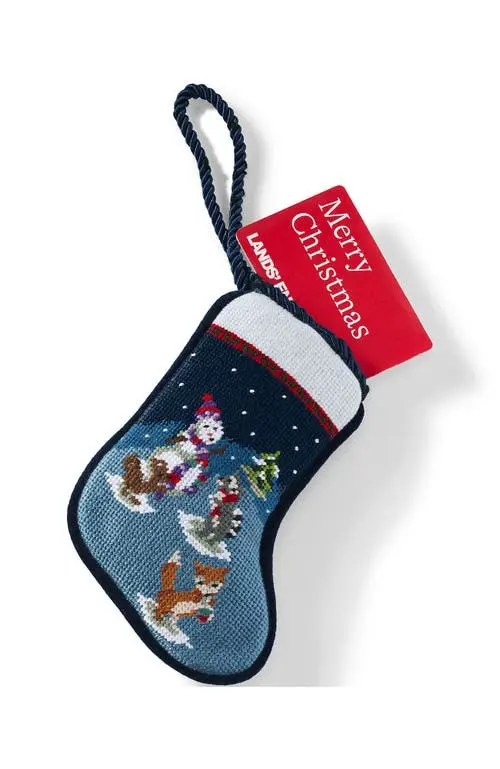 LANDS' END Mini Needlepoint Christmas Stocking - Critters
