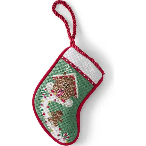 LANDS' END Mini Needlepoint Christmas Stocking - Gingerbread