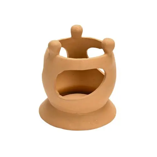 STORIED HOME Handmade Terracotta Candle Holder With Circle Of Figures - Orange