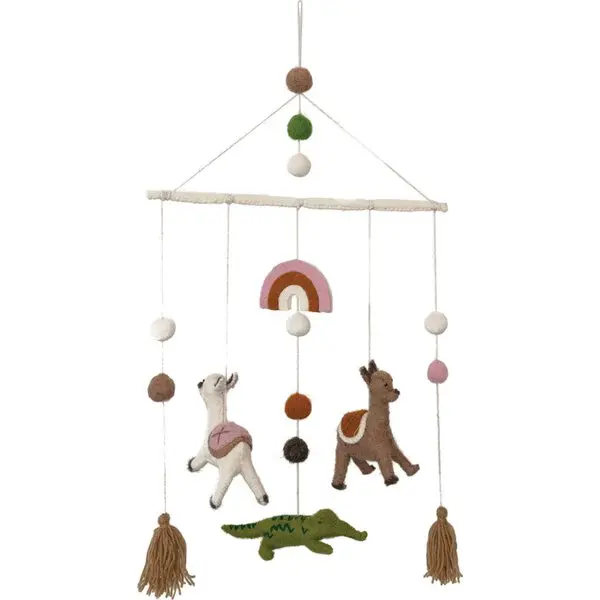 STORIED HOME Wool Felt Mobile With Llamas - Ivory