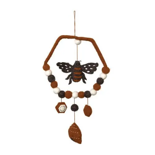 STORIED HOME Wool Felt Mobile With Bee And Hive - Orange