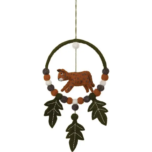STORIED HOME Wool Felt Mobile With Cheetah And Leaves - Orange