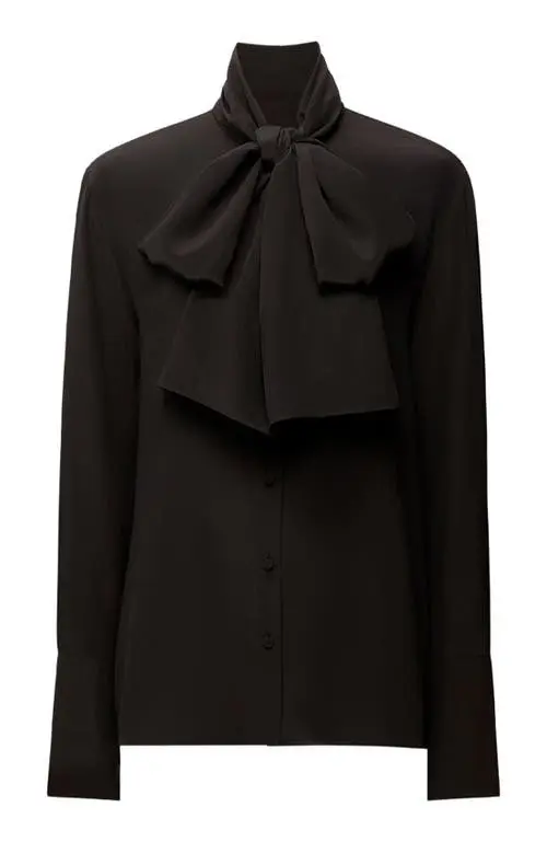 Another Tomorrow Signature Bow Blouse - Black