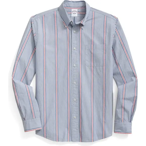 Brooks Brothers Friday Regular Fit Stripe Poplin Button-down Shirt - Navy