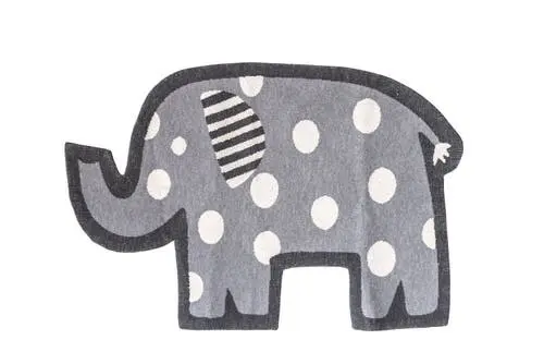 STORIED HOME Elephant Shaped Cotton Knit Rug With Polka Dots - Grey