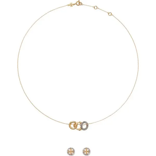 Tory Burch Icon Pavé Necklace And Earring Set - Tory Gold/crystal