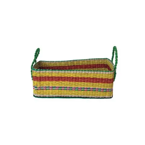 STORIED HOME Hand-woven Seagrass Basket With Stripes - Yellow