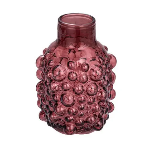 STORIED HOME Round Glass Vase With Raised Dots - Purple