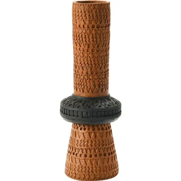 STORIED HOME Handmade Debossed Terra-cotta Vase