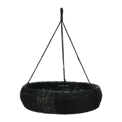 STORIED HOME Hand-woven Hanging Rattan Basket With Jute Rope Hanger - Black