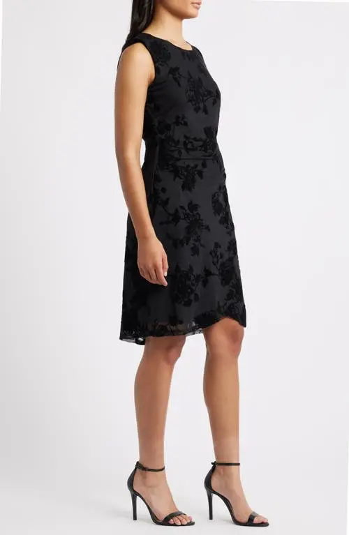 CONNECTED APPAREL Flocked Faux Wrap Dress