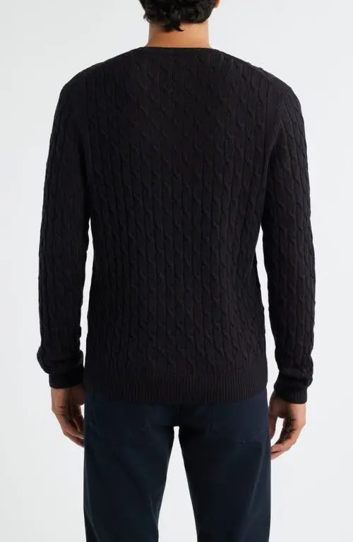 JACK VICTOR Crewneck Merino Wool Cable Sweater - Navy