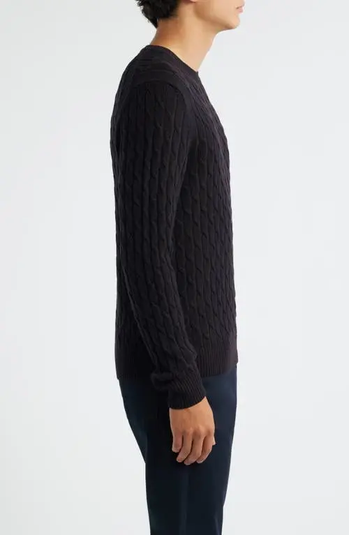 JACK VICTOR Crewneck Merino Wool Cable Sweater - Navy