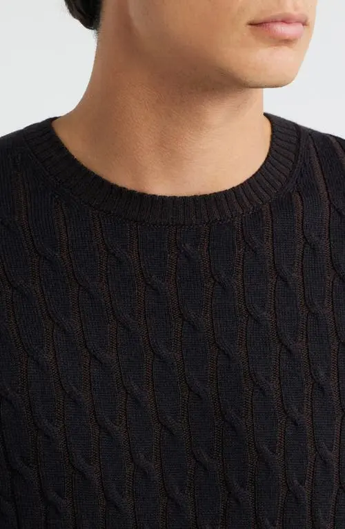 JACK VICTOR Crewneck Merino Wool Cable Sweater - Navy