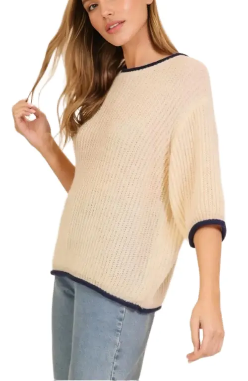 KNIT & LOUNGE Knit Half-sleeve Pullover Sweater