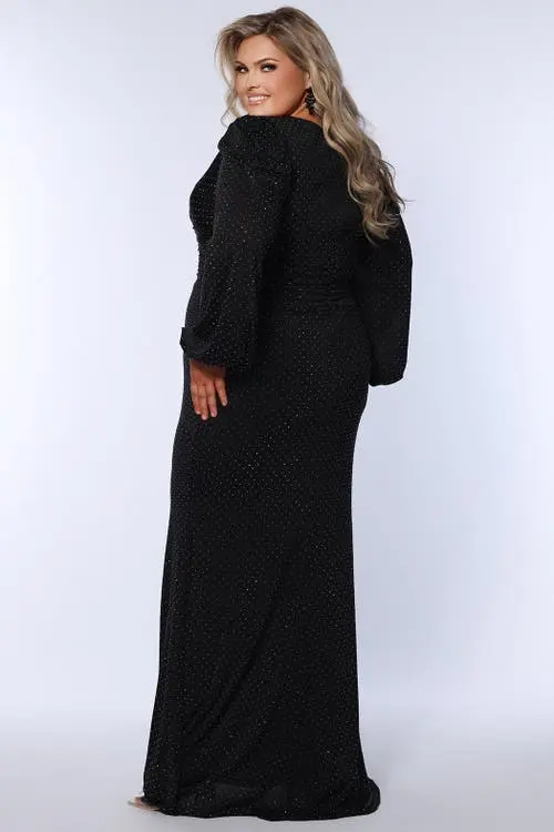 SYDNEY'S CLOSET V-neck Long Puff Sleeve Evening Gown