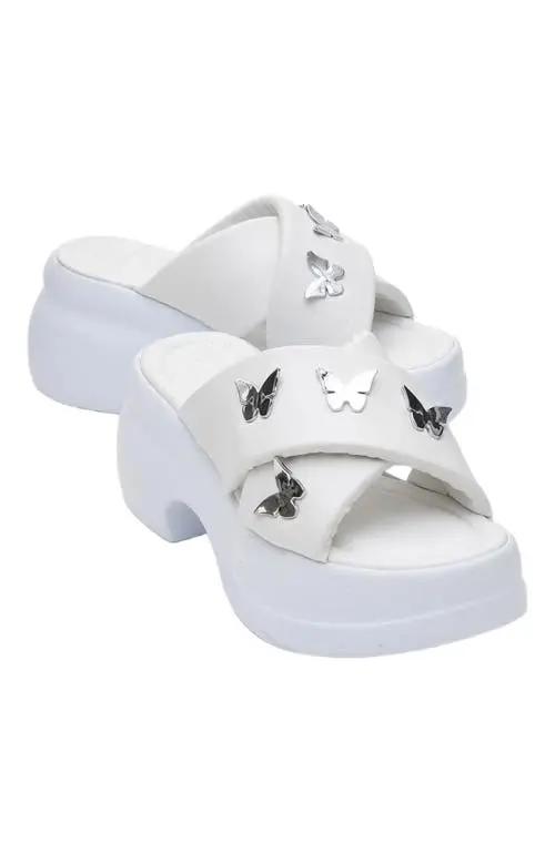 PROLOGUE SHOES Butterfly-buckle Platform Sandals - White Faux Leather
